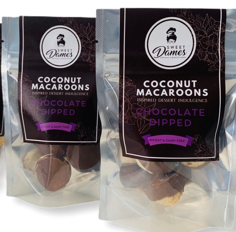Chocolate Dipped Coconut Macaroon Bites – Sweet Dames Artisan Confections